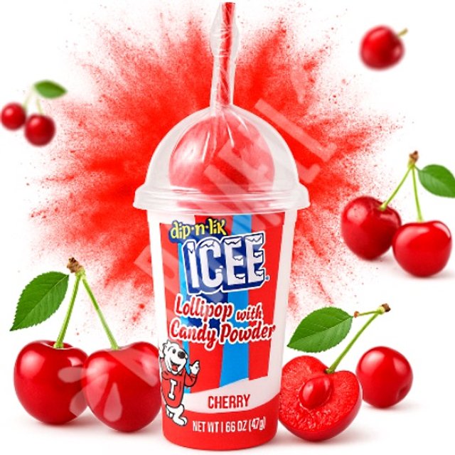 Pirulito Icee Red Cherry Lollipop with Candy Powder - Importado | Karamell Store