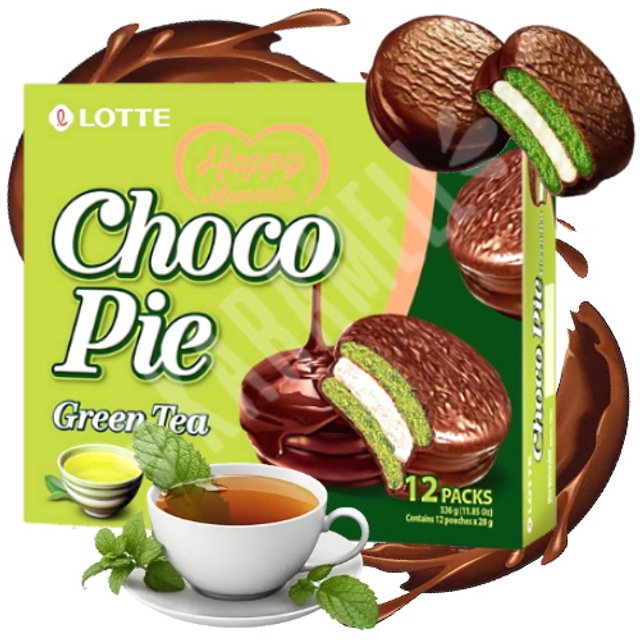 Alfajores Choco Pie Green Tea 12 Packs - Lotte - Importado Coreia ...