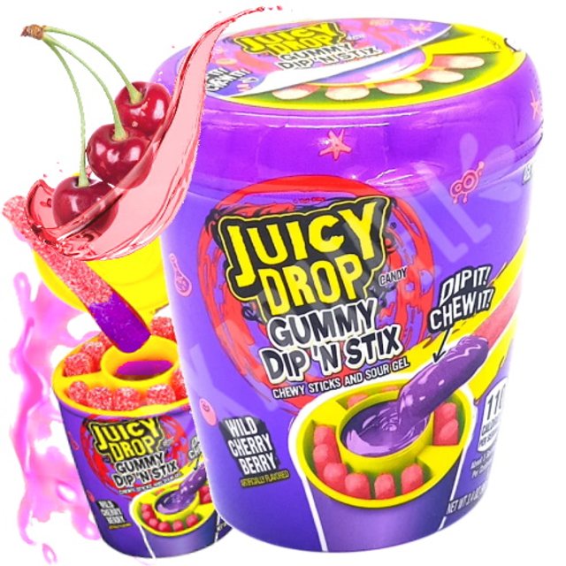 Bala Juice Drop Gummy Dip'n Stix Wild Cherry Berry - Importado ...