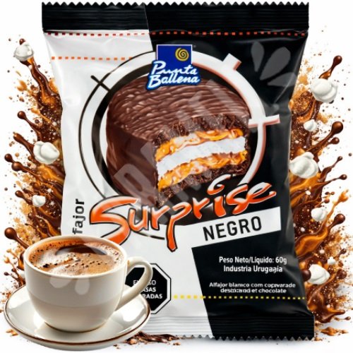 Alfajor Surprise Negro Chocolate & Doce de Leite & Merengue Punta ...