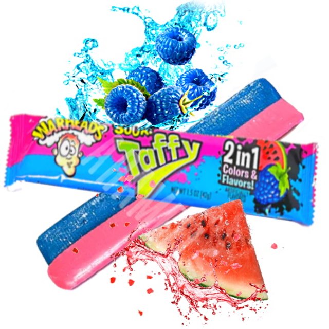 Sour Taffy 2 em 1 Watermelon Blue Raspberry - Bala Warheads - Turquia ...