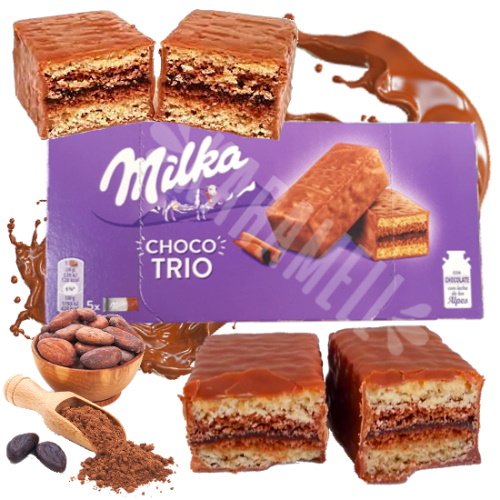 Choco Trio Milka - Biscoito Coberto Chocolate Recheio Cacau - Polônia | Karamell Store