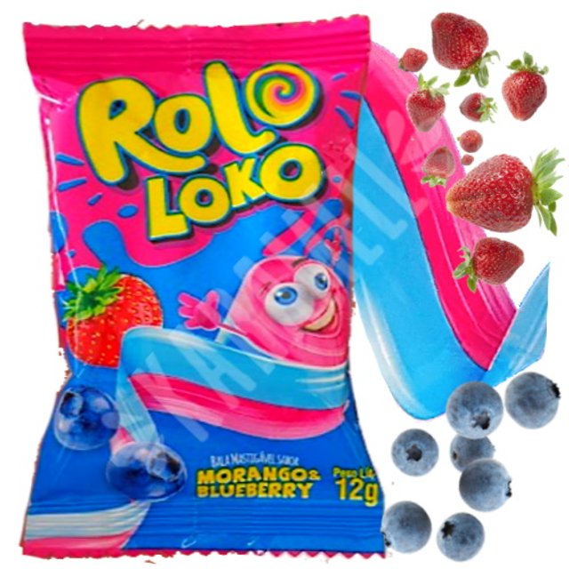 Bala Mastigável Rolo Loko Morango Blueberry - Importado | Karamell Store