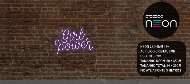 Placa Luminária Neon Led - GIRL POWER - 35x50cm | Atacado neon