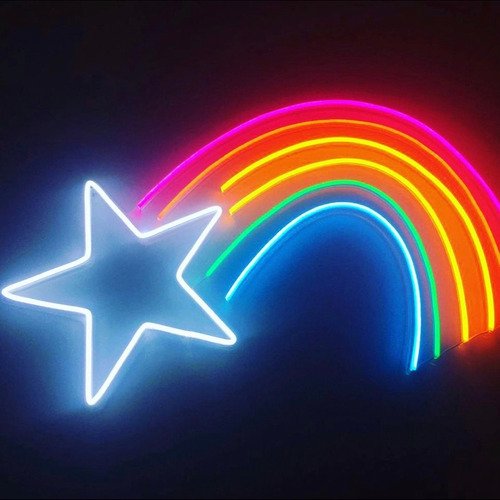 Placa Luminária Neon Led - ESTRELA ARCO-ÍRIS - 30x50cm | Atacado neon
