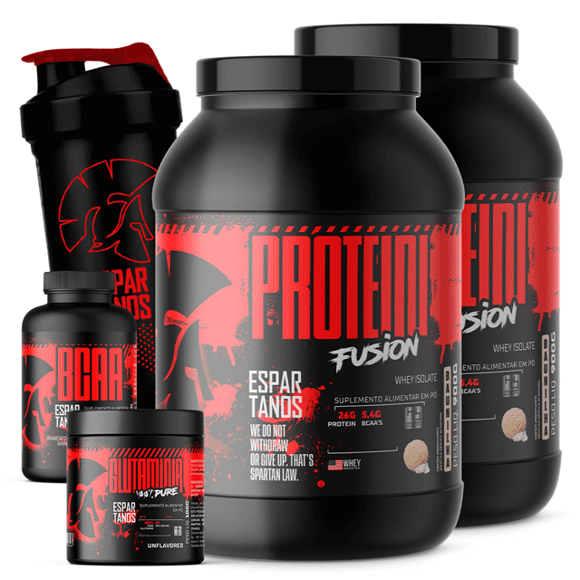 Kit 2x Protein Fusion Whey Isolate + Bcaa + Glutamina + Copo | ESPARTANOS