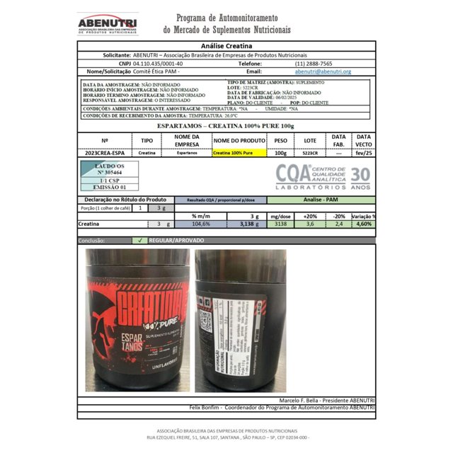 Creatina Monohidratada 100 Pura 300g Espartanos Aprovada Laudo