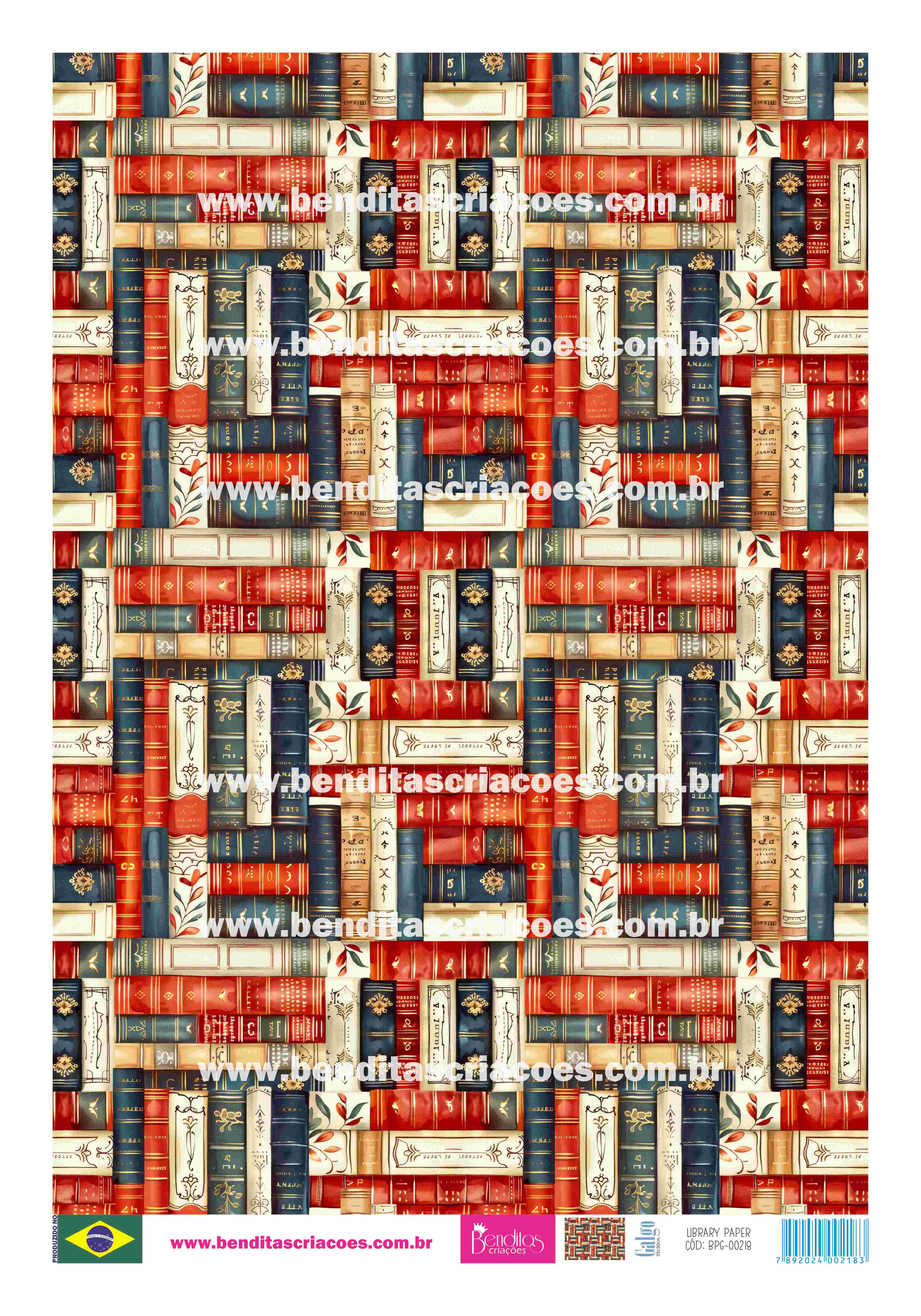 PAPEL DECOUPAGEM GALGO 35x50 BPG-00218 LIBRARY PAPER | Benditas Criações