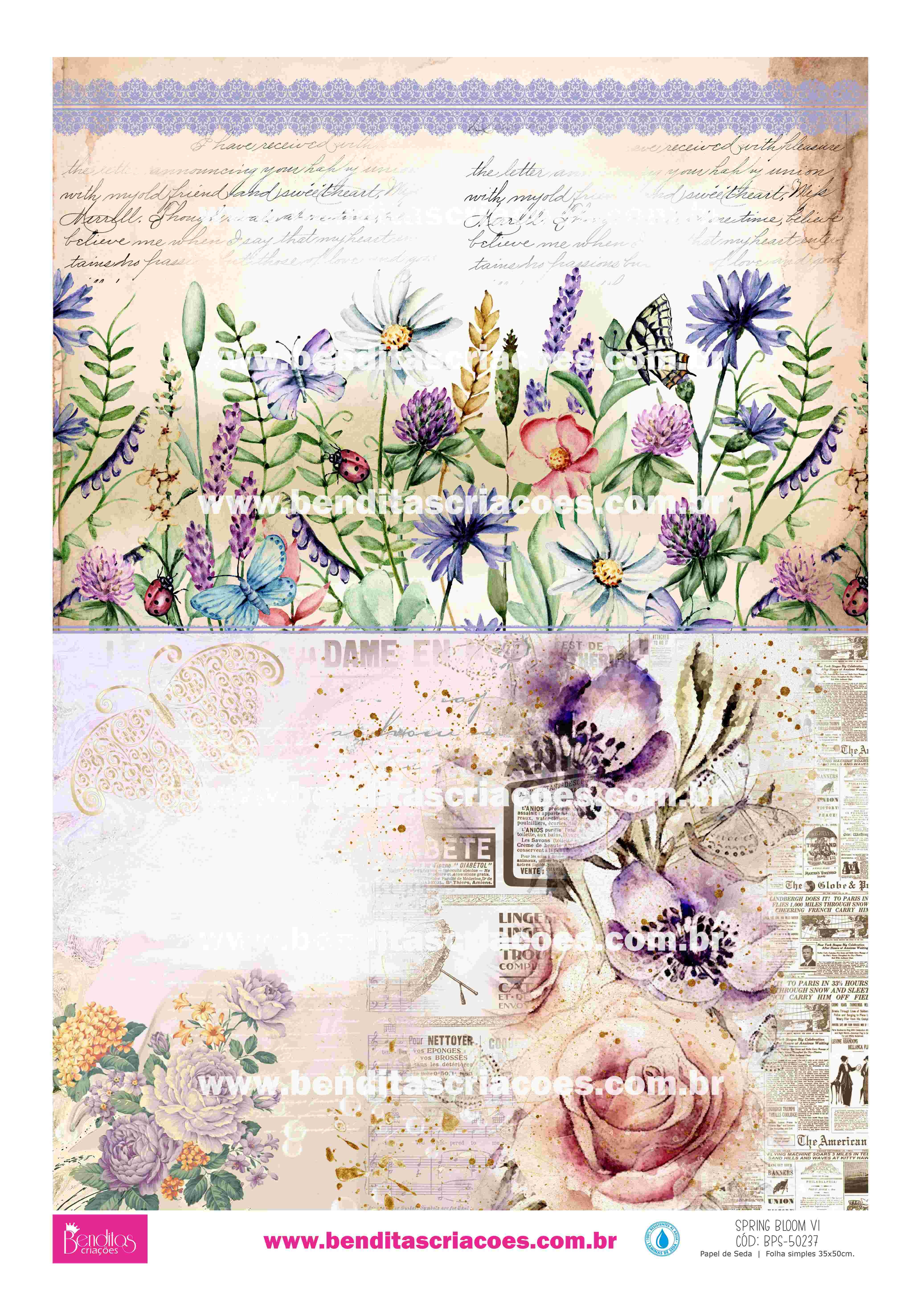 PAPEL DE SEDA 35x50 BPS-50237 SPRING BLOOM VI | Benditas Criações