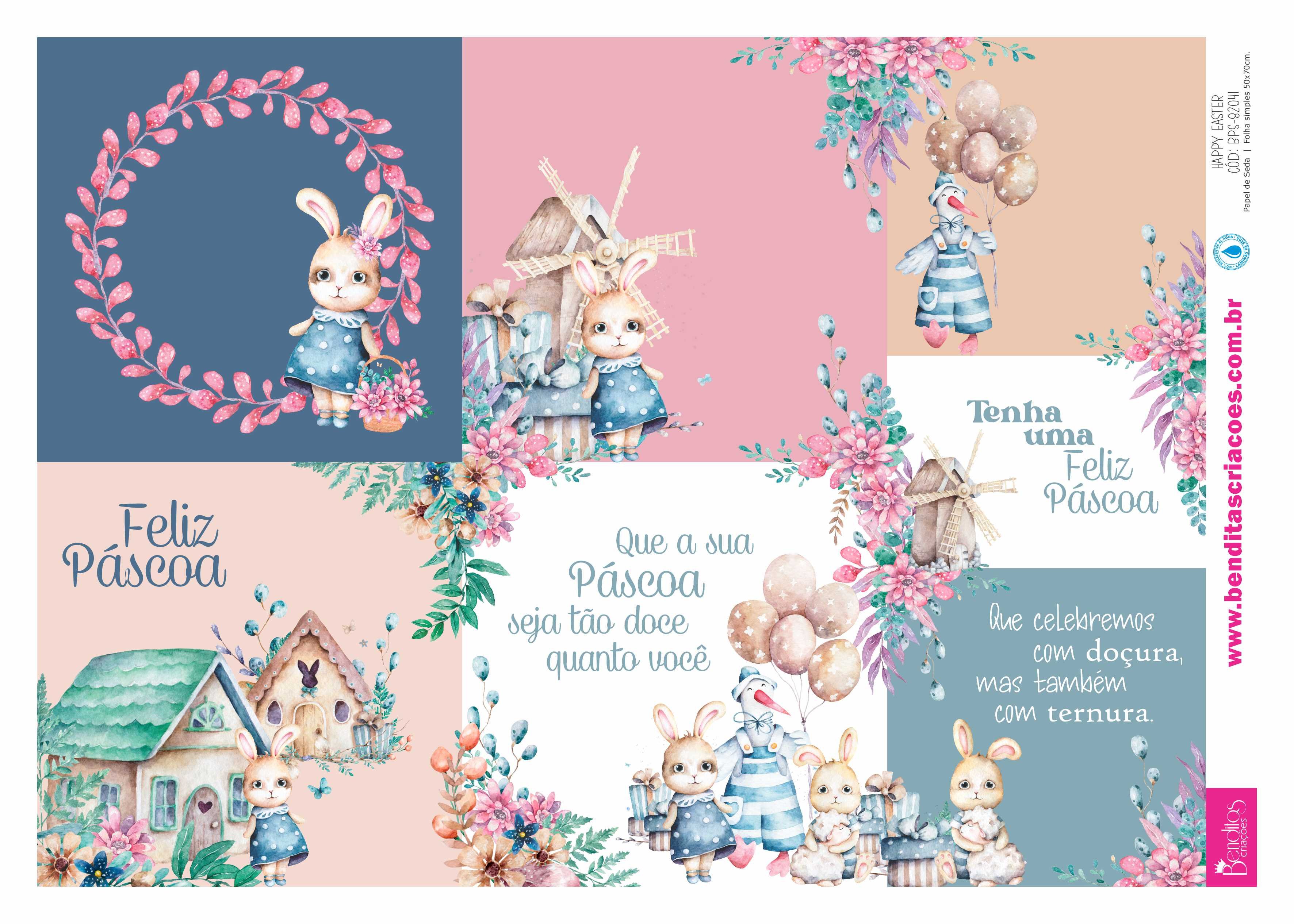 PAPEL DE SEDA 70x50 BPS-82041 HAPPY EASTER | Benditas Criações
