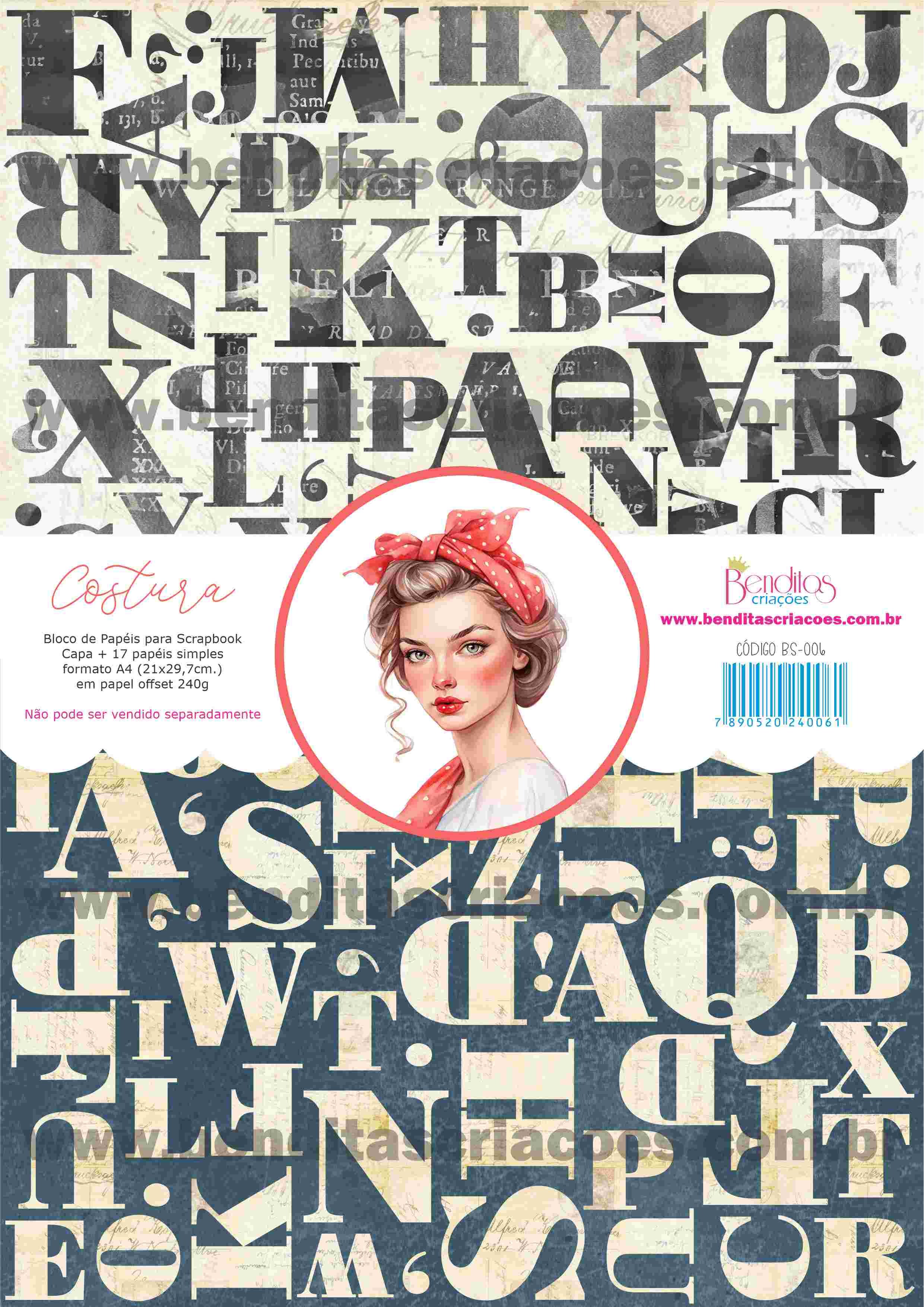 BLOCO A4 para Scrapbook BS-006 COSTURA | Benditas Criações