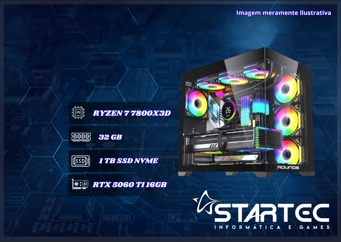 PC GAMER RYZEN 7 7800X3D 32GB 1TB SSD NVME RTX 5060 TI 16GB WATER ...