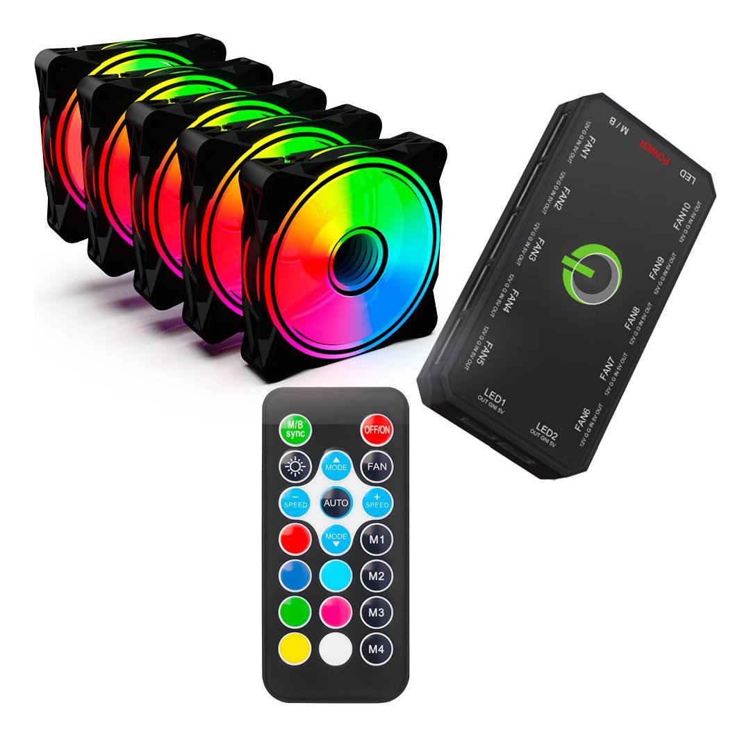 KIT FAN GAMER ONE POWER RADIANT X5 COM 5 FANS RGB PRETO | STARTEC MACAE ...