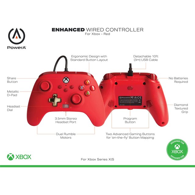 PowerA Enhanced Wired Controller for Xbox - Red, Gamepad, Wired Video ...