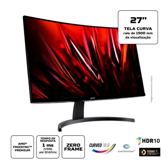 Monitor Gamer Acer 27 LED Full HD, Curvo, 165Hz, 1ms, HDMI e DisplayPort, HDR, FreeSync Premium ...