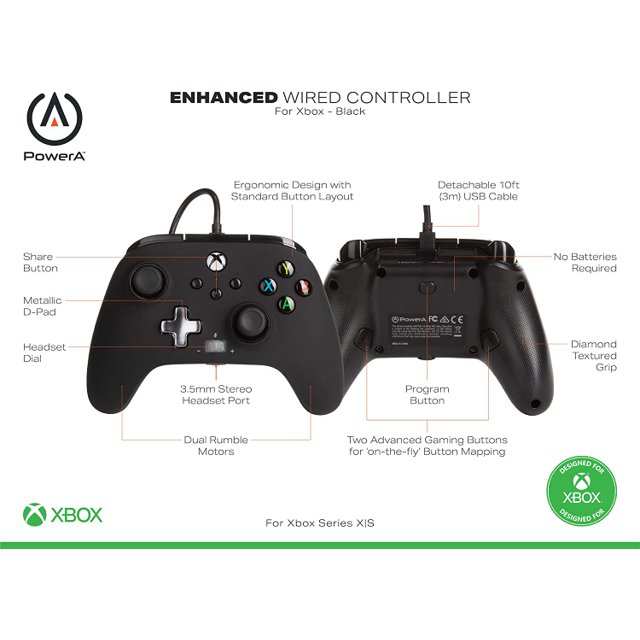 PowerA Enhanced Wired Controller for Xbox - Black, Gamepad, Wired Video ...