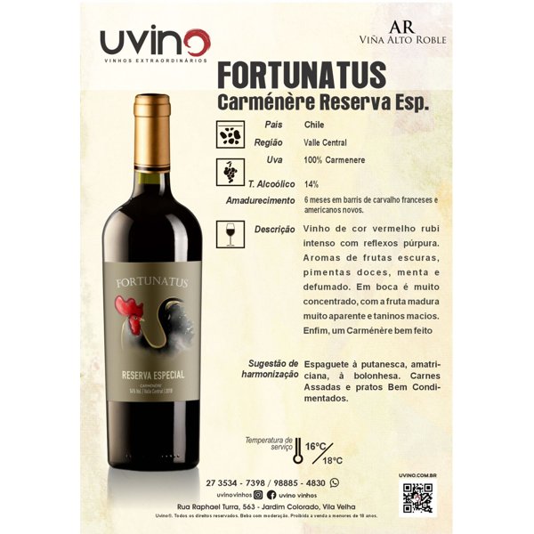 Vinho Fortunatus Reserva Carmenere 750ml | UVINO