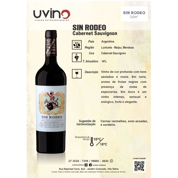 Vinho Sin Rodeo malbec 750ml | UVINO