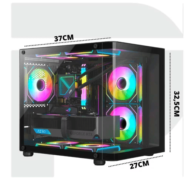 GABINETE GAMER GB1798 HAYOM C/ 4 FANS RGB VIDRO CURVO PRETO | CHIPWARE ...