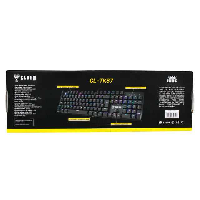 TECLADO MECÂNICO CLANM KING CL-TK87 SWITCH VERMELHO RGB PRETO ...