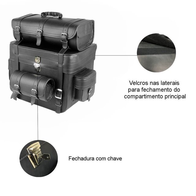 Bolsa Alforge Mala Traseira Moto Custom 62 Litros com Chave Tondin ...