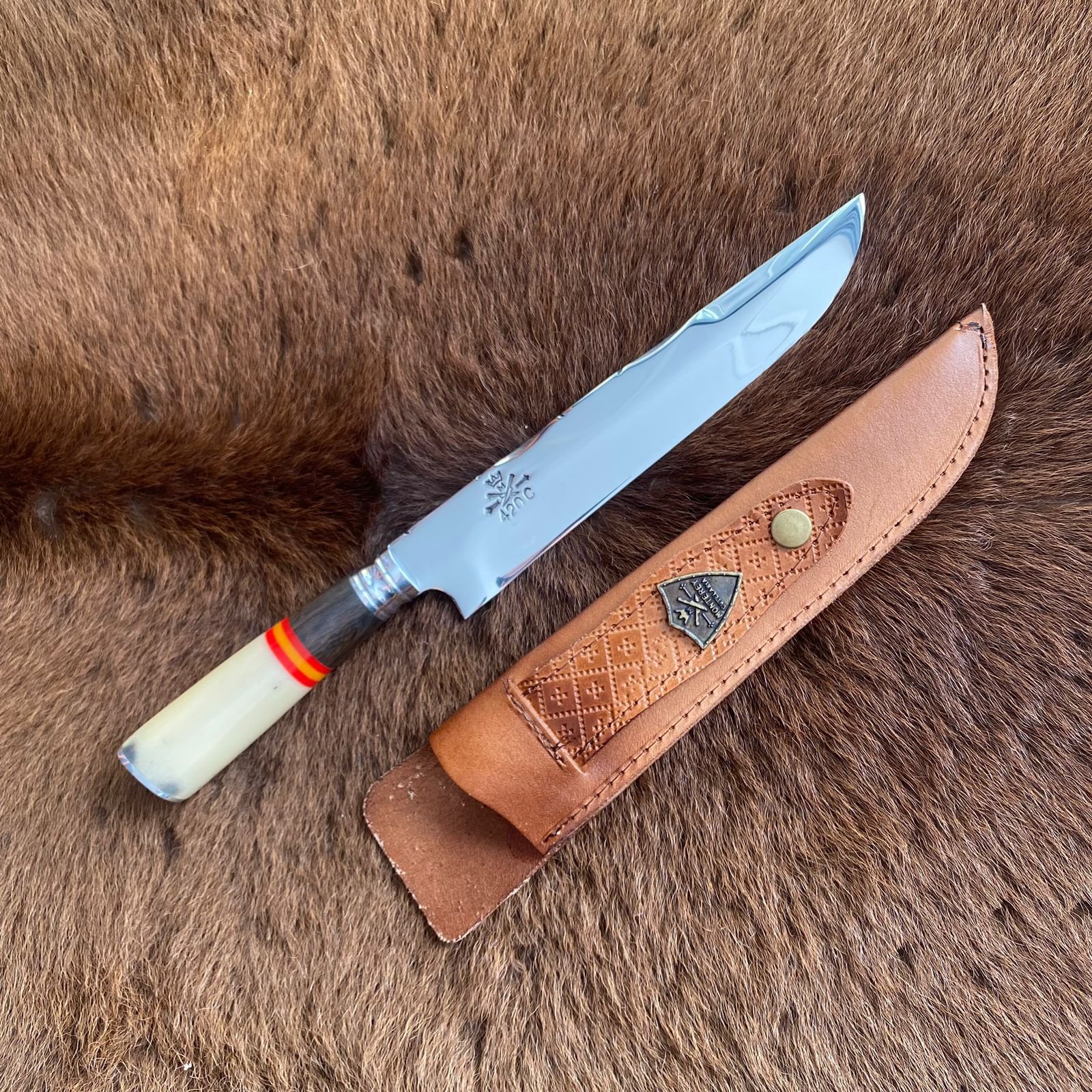 FACA INOX 420 CHURRASCO 8" ESPIGAO 4MM MOSQUEADO CHIFRE E OSSO ...