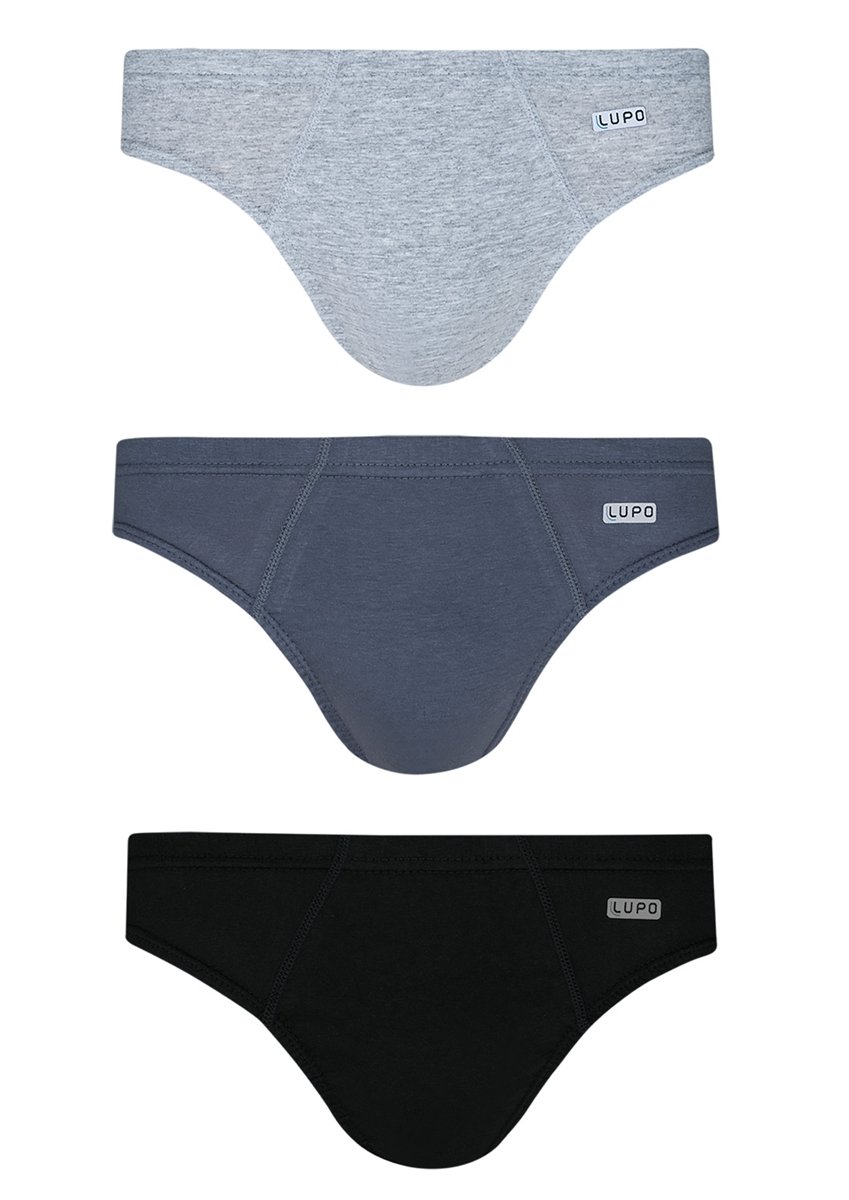 Kit 3 Cuecas Slip Lupo 515-089 Gra/Pt/Cz -CuecaStore | Cueca Store
