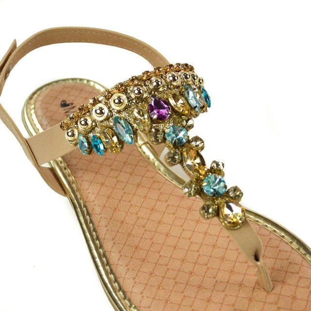 SANDALIA FEM MISSISSIPI Q2892 PEDRARIA FLAT 93357 | Loja Mond