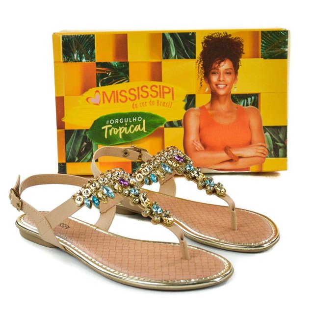 SANDALIA FEM MISSISSIPI Q2892 PEDRARIA FLAT 93357 | Loja Mond