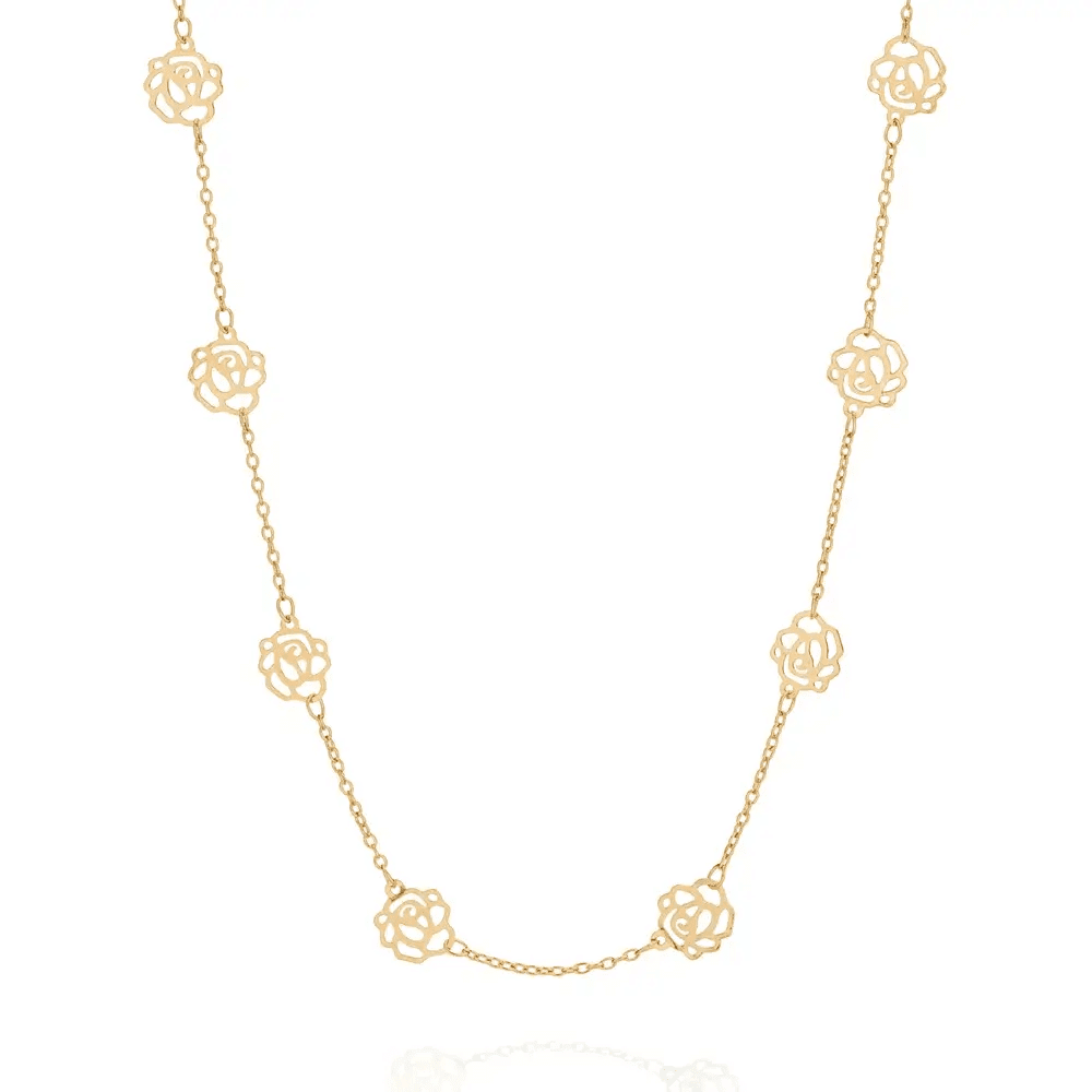Colar Rommanel Banhado Ouro 18k Rosas Vazadas 531247 | Mahná Acessórios ...