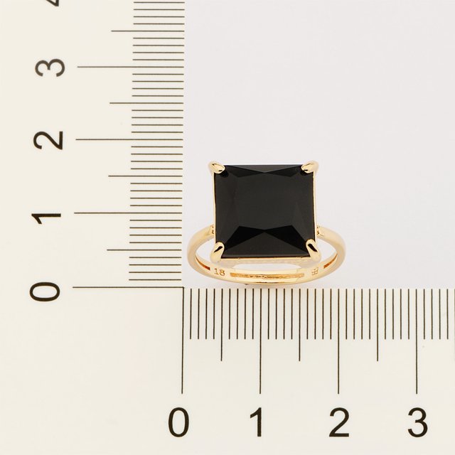 Anel Rommanel Banhado Ouro 18k Solitário Cristal Quadrado Preto 513257 ...