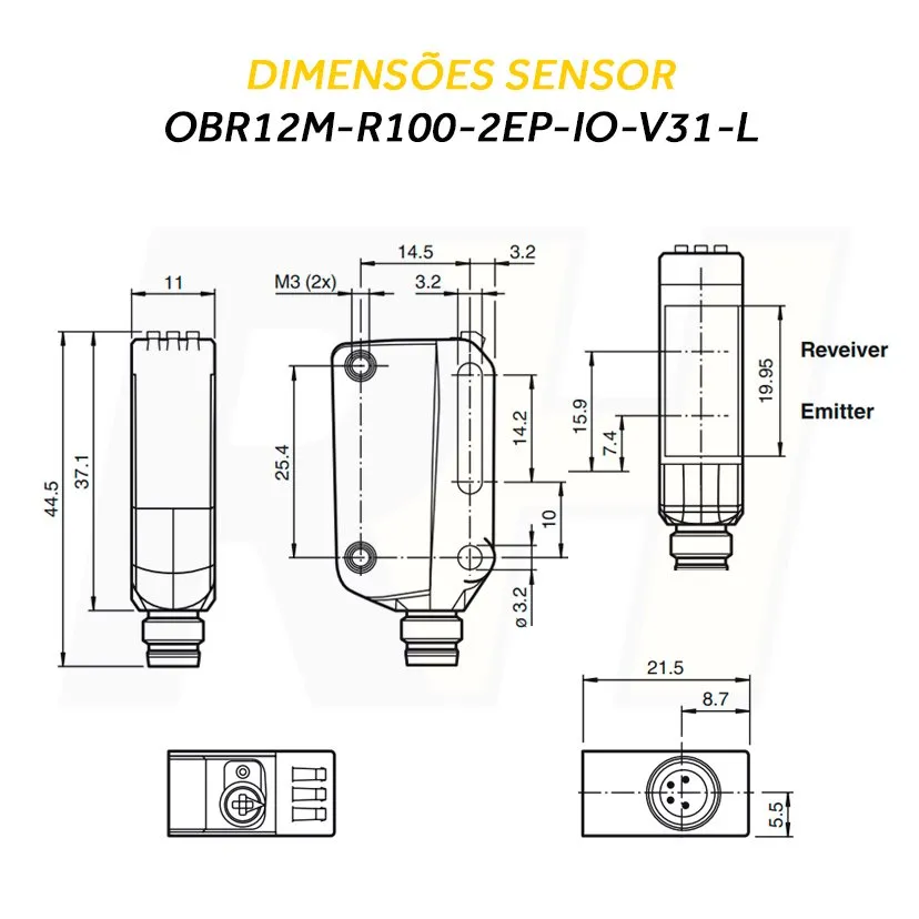 Sensor Fotoelétr. Retrorreflex. - OBR12M-R100-2EP-IO-V31-L | RH Materiais Elétricos | O Maior E ...