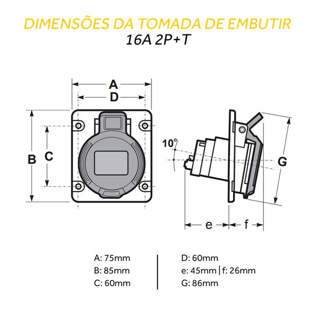 Tomada de Embutir Industrial 16A IP44 - 2P+T 6H | Heldt Soluções ...