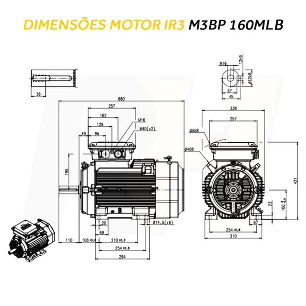 Motor Elétrico Trifásico IR3 4 Polos - 20cv - M3BP 160MLB 4L | Heldt ...