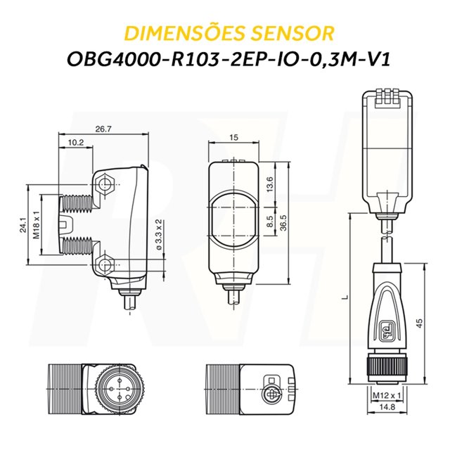 Sensor Fotoelétr. Retrorreflex. OBG4000-R103-2EP-IO-0,3M-V1 | RH Materiais Elétricos | O Maior E ...
