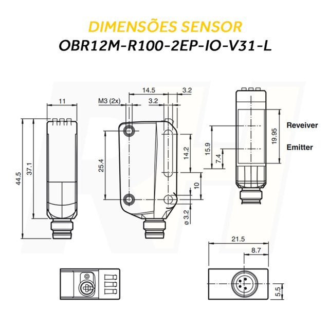 Sensor Fotoelétr. Retrorreflex. - OBR12M-R100-2EP-IO-V31-L | RH Materiais Elétricos | O Maior E ...