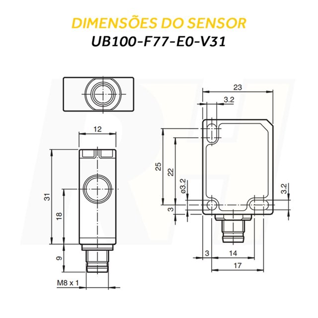 Sensor Ultrassônico NPN 100mm - UB100-F77-E0-V31 (256270) | RH Materiais Elétricos | O Maior E ...