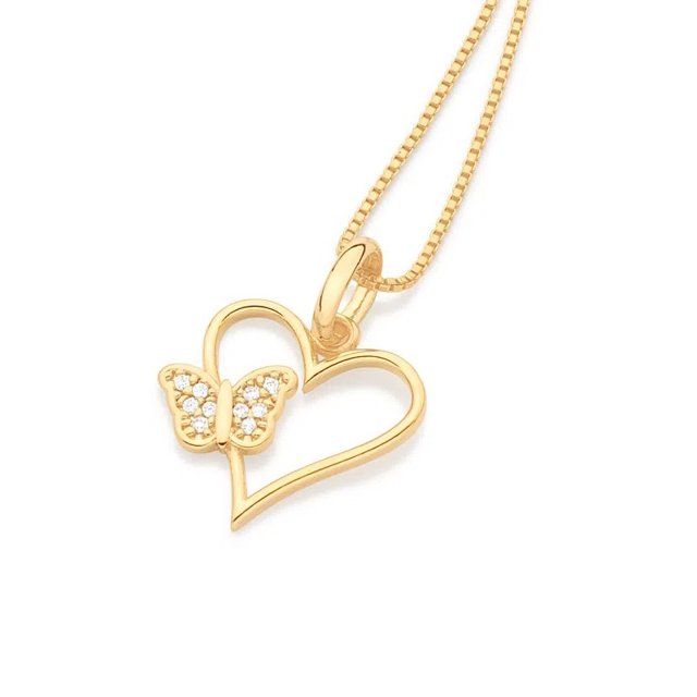PINGENTE ROMMANEL CORAÇÃO E BORBOLETA CRAVEJADA ZIRCÔNIAS 542656 ...