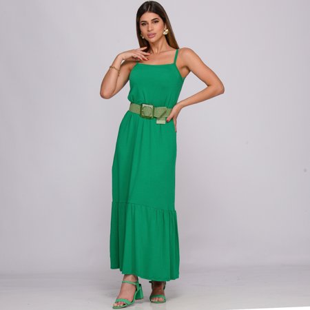 Vestido Longo de Alças Finas e Barra Rodada B’Bonnie Muriel Verde ...
