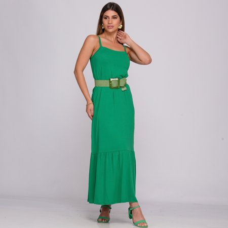 Vestido Longo de Alças Finas e Barra Rodada B’Bonnie Muriel Verde ...