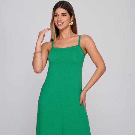 Vestido Longo de Alças Finas e Barra Rodada B’Bonnie Muriel Verde ...