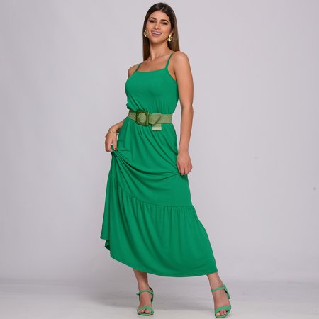 Vestido Longo de Alças Finas e Barra Rodada B’Bonnie Muriel Verde ...
