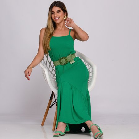 Vestido Longo de Alças Finas e Barra Rodada B’Bonnie Muriel Verde ...
