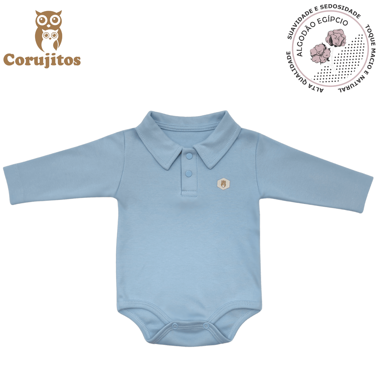 Body social manga longa gola italiana - fio egípcio - | corujitos