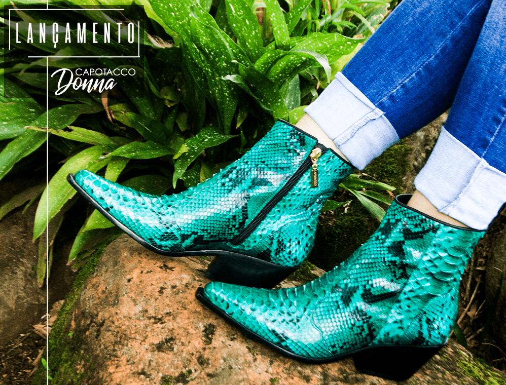BOTA FEMININA DONNA PYTHON VERDE ESMERALDA | Capotacco