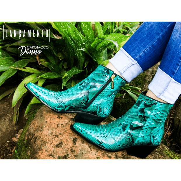 BOTA FEMININA DONNA PYTHON VERDE ESMERALDA | Capotacco