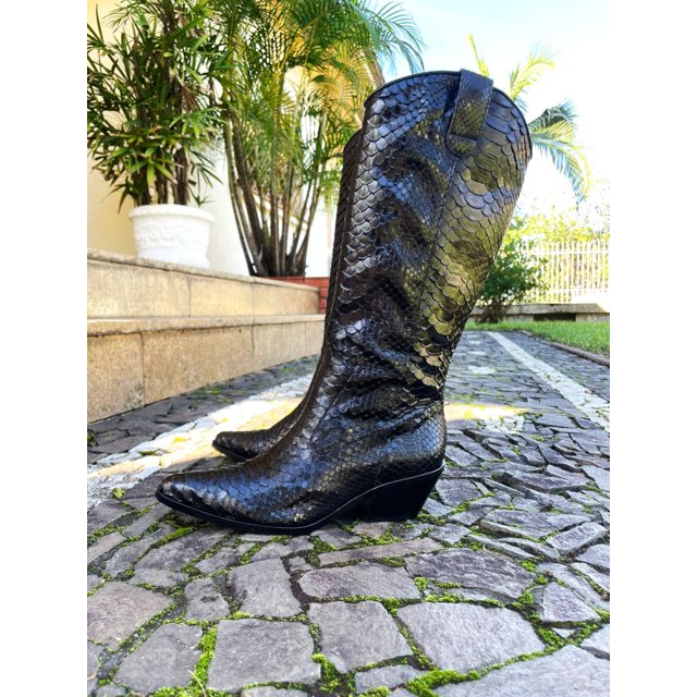 BOTA FEMININA DONNA CANO ALTO PYTHON PRETO | Capotacco