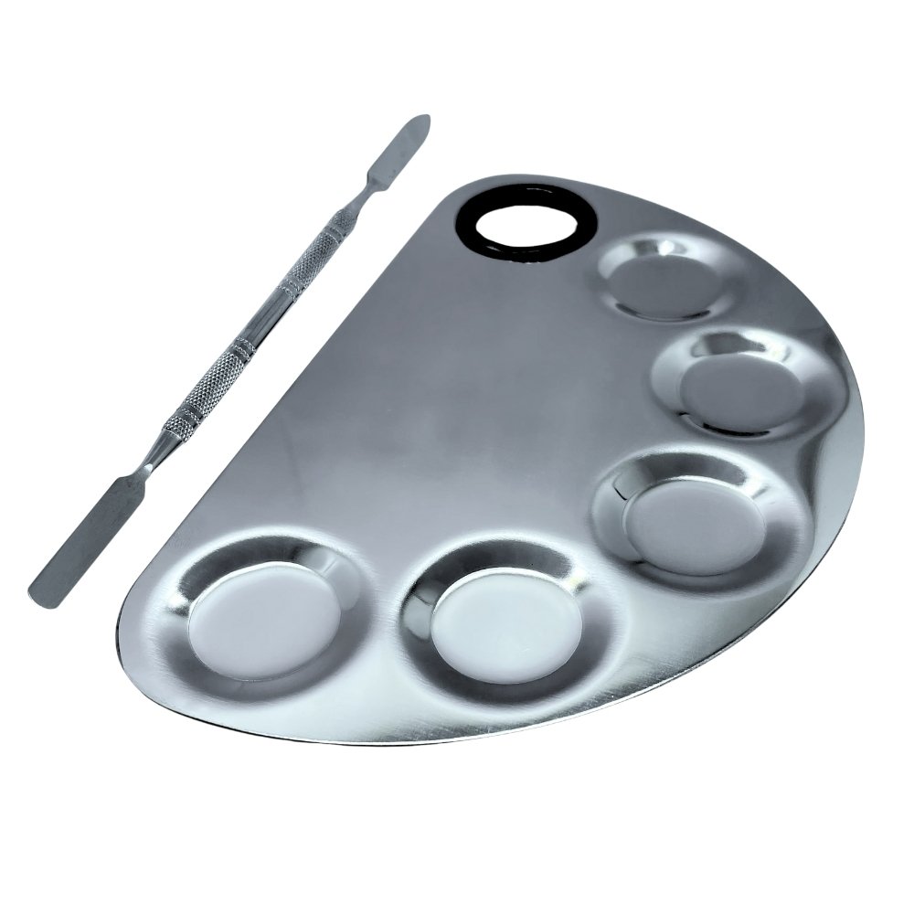 Paleta Meia Lua Inox para Misturas - Placa Aquarela | Mavana Cosméticos