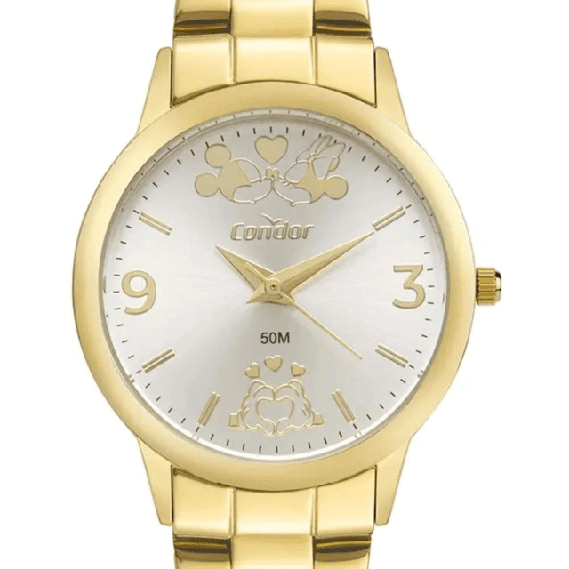 KIT RELÓGIO FEMININO CONDOR DISNEY DOURADO + BRINCO E CORDÃO CO2035NHG ...