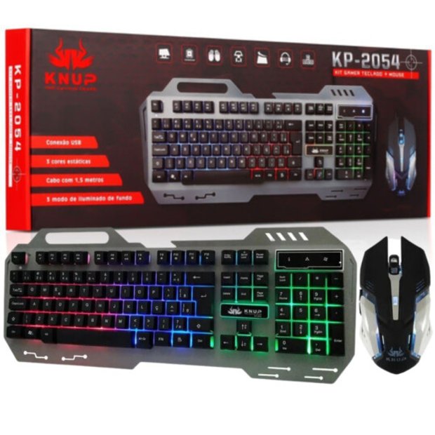 Kit Teclado e Mouse Gamer USB com Led RGBe Suporte para Celular KNUP ...